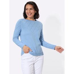 Strickpullover Casual Looks "U-Boot-Pullover", Damen, Gr. 36, eisblau, 100% Baumwolle, unifarben, Pullover Strickpullover