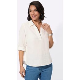 Flanellbluse Casual Looks, Damen, Gr. 40, beige (ecru), 100% Baumwolle, unifarben, V-Ausschnitt, Blusen