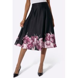 CR&Eacute;ATION L Webrock CREATION L, Damen, Gr. 50, schwarz, hortensie, bedruckt, 95% Polyester, 5% Elasthan, gebl&uuml;mt, gemustert, wadenlang, R&ouml;cke