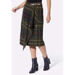 Wickelrock Heine, Damen, Gr. 40, moos, marine, kariert, 65% Polyester, 15% Polyacryl, 10% Viskose, 10% Polyamid, gemustert, kariert, mehrfarbig, wadenlang, R&ouml;cke Wickelrock