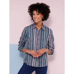 Hemdbluse Classic Basics, Damen, Gr. 42, marine, rosenholz, gestreift, 100% Polyester, gemustert, gestreift, mehrfarbig, Blusen Hemdbluse