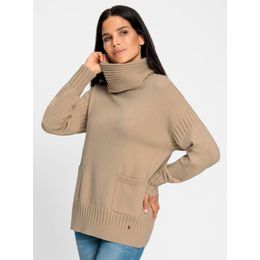 Rollkragenpullover Heine "Rollkragenpullover", Damen, Gr. 38, beige, 50% Viskose, 28% Polyester, 22% Polyamid, unifarben, Pullover Rollkragenpullover