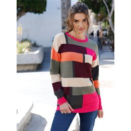 Longpullover Classic Basics "Longpullover", Damen, Gr. 42, khaki, pink, gemustert, 100% Polyacryl, gemustert, mehrfarbig, Pullover Longpullover