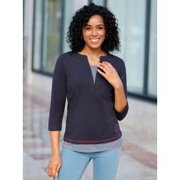2-in-1-Shirt Classic Basics "2-in-1-Shirt", Damen, Gr. 38, marine, wei&szlig;, 100% Baumwolle, bedruckt, gemustert, gestreift, unifarben, V-Ausschnitt, Shirts 2-in-1 Shirt