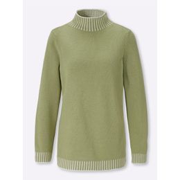 Rollkragenpullover Classic Basics "Rollkragen-Pullover", Damen, Gr. 44, schilf, 100% Polyacryl, gemustert, Pullover Rollkragenpullover