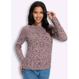Strickpullover Classic Basics "Langarm-Pullover", Damen, Gr. 42, rosa (burgund, ecru, gemustert), 100% Polyacryl, meliert, Pullover Strickpullover