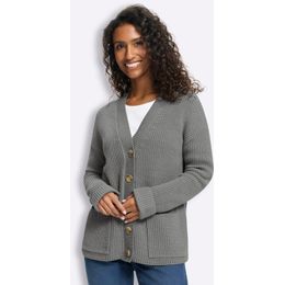 Strickjacke Heine, Damen, Gr. 44, grau, meliert, 100% Baumwolle, unifarben, Strickjacken Strickjacke
