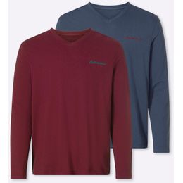 Langarmshirt Catamaran "Langarm-Shirt", Herren, Gr. 48/50, rauchblau, bordeaux, 100% Baumwolle, unifarben, V-Ausschnitt, Shirts Langarmshirt