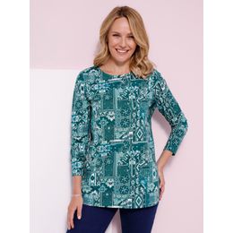 Longshirt Classic Basics "Longshirt", Damen, Gr. 44, petrol, ozean, bedruckt, 100% Baumwolle, gemustert, mehrfarbig, Rundhals, Shirts Longshirt