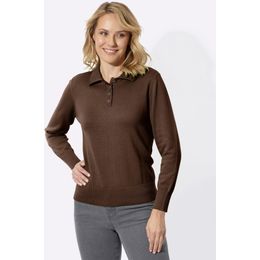 Polokragenpullover Classic Basics "Polopullover", Damen, Gr. 38, braun (beige), 100% Baumwolle, unifarben, Pullover