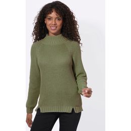 Stehkragenpullover Casual Looks "Stehkragen-Pullover", Damen, Gr. 36, khaki, 50% Baumwolle, 50% Polyacryl, unifarben, Pullover Stehkragenpullover