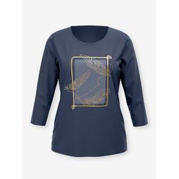 3/4-Arm-Shirt Classic Basics "3/4-Arm-Shirt", Damen, Gr. 44, dunkelblau, taubenblau, 100% Baumwolle, gemustert, mehrfarbig, unifarben, Rundhals, Shirts 3/4-Arm-Shirt