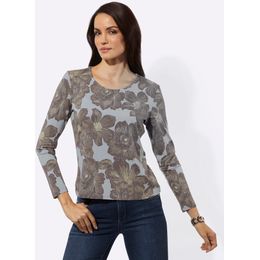 CR&Eacute;ATION L Print-Shirt CREATION L "Druck-Shirt", Damen, Gr. 38, hellgrau, dunkeltaupe, bedruckt, 95% Viskose, 5% Elasthan, gebl&uuml;mt, gemustert, mehrfarbig, Rundhals, Shirts