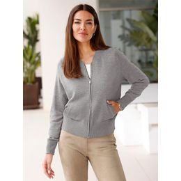 Strickjacke Heine, Damen, Gr. 50, grau (steingrau, meliert), 50% Viskose, 28% Polyester, 22% Polyamid, unifarben, Strickjacken Strickjacke