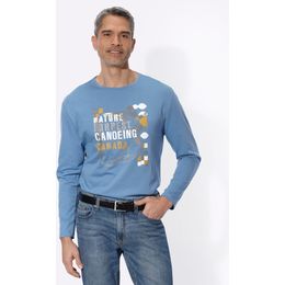Langarmshirt CLASSIC "Langarm-Shirt", Herren, Gr. 52/54, mittelblau, 100% Baumwolle, gemustert, Shirts Langarmshirt