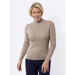 Stehkragenpullover CLASSIC "Stehkragen-Pullover", Damen, Gr. 50, sesam, meliert, 39% Viskose, 33% Polyester, 20% Polyamid, 8% metallisierte Fasern, meliert, Pullover Stehkragenpullover