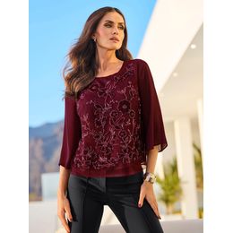Georgettebluse Heine, Damen, Gr. 38, burgund, gemustert, 100% Polyester, unifarben, Rundhals, Blusen