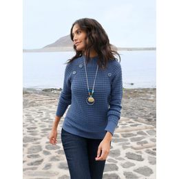 Stehkragenpullover Casual Looks "Stehkragen-Pullover", Damen, Gr. 40, jeansblau, 50% Baumwolle, 50% Polyacryl, unifarben, Pullover Stehkragenpullover