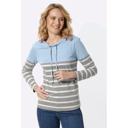 T-Shirt Classic Basics "Langarm-Shirt", Damen, Gr. 48, blau (eisblau, grau, geringelt), 91% Baumwolle, 9% Polyester, gemustert, gestreift, mehrfarbig, Shirts T-Shirt