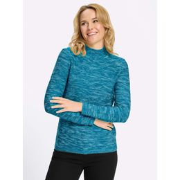 Stehkragenpullover Classic Basics "Stehkragen-Pullover", Damen, Gr. 42, blau (topas, meliert), 100% Polyacryl, gemustert, mehrfarbig, meliert, Pullover Stehkragenpullover
