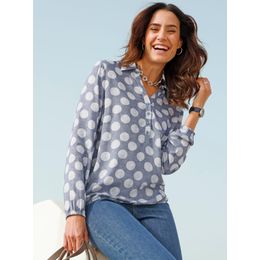 Druckbluse Inspirationen, Damen, Gr. 40, taubenblau, bedruckt, 100% Viskose, gemustert, gepunktet, V-Ausschnitt, Blusen Druckbluse