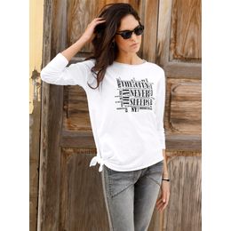 Langarmshirt Heine "Langarm-Shirt", Damen, Gr. 38, wei&szlig;, 100% Baumwolle, bedruckt, gemustert, unifarben, Rundhals, Shirts Langarmshirt