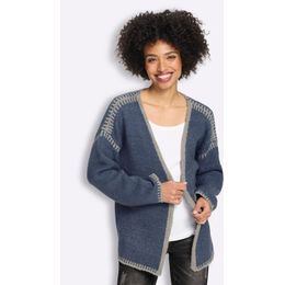 Strickjacke Heine, Damen, Gr. 32/34, rauchblau, 70% Polyacryl, 18% Wolle, 10% Polyester, 2% Elasthan, gemustert, mehrfarbig, unifarben, Strickjacken Strickjacke