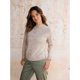 Stehkragenpullover "Pullover", Damen, Gr. 36, beige, ecru, meliert, 50% Baumwolle, 50% Polyacryl, unifarben, Pullover Stehkragenpullover