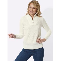 Strickpullover Classic Basics "Troyer-Pullover", Damen, Gr. 38, wei&szlig; (ecru), 100% Polyacryl, unifarben, Pullover Strickpullover