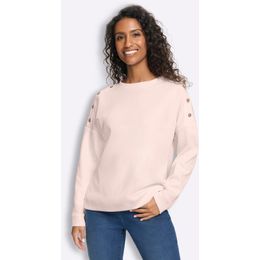 Langarmshirt Heine "Shirt", Damen, Gr. 34, rosa (puder), 80% Polyester, 17% Baumwolle, 3% Elasthan, unifarben, Rundhals, Shirts Langarmshirt