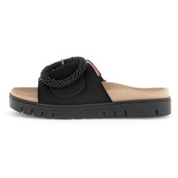 Pantolette Gabor, Damen, Gr. 36, schwarz, Ziegenveloursleder, unifarben, Schuhe Pantolette, Plateau, Sommerschuh, Schlappen mit Zierperlen an der Zierschnalle