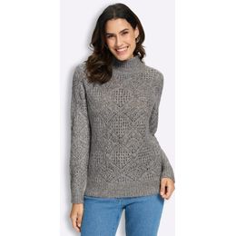 Ajourpullover Inspirationen "Stehkragen-Pullover", Damen, Gr. 36, anthrazit, meliert, 43% Polyester, 42% Polyacryl, 11% Polyamid, 4% Wolle, meliert, unifarben, Pullover