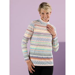 Stehkragenshirt Classic Basics "Stehkragen-Shirt", Damen, Gr. 54, papaya, ecru, bedruckt, 100% Baumwolle, gemustert, mehrfarbig, Shirts Stehkragenshirt