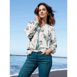 Druckbluse Inspirationen, Damen, Gr. 40, champagner, hortensie, bedruckt, 100% Viskose, gebl&uuml;mt, gemustert, mehrfarbig, Rundhals, Blusen Druckbluse