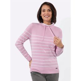 Stehkragenpullover Casual Looks "Stehkragen-Pullover", Damen, Gr. 52, ros&eacute;, ecru, geringelt, 50% Viskose, 25% Polyester, 25% Polyamid, gemustert, gestreift, mehrfarbig, Pullover Stehkragenpullover