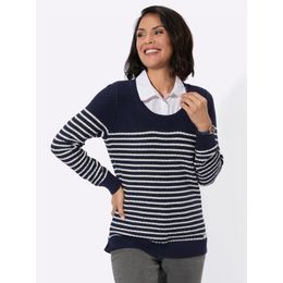 2-in-1-Pullover Casual Looks "2-in-1-Pullover", Damen, Gr. 40, marine, ecru, gemustert, 50% Baumwolle, 50% Polyacryl, Webware:80% Baumwolle, 20% Polyester, gemustert, mehrfarbig, Pullover