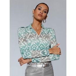 CR&Eacute;ATION L Langarmshirt CREATION L "Druck-Shirt", Damen, Gr. 42, ecru, grau, bedruckt, 95% Viskose, 5% Elasthan, bedruckt, gemustert, mehrfarbig, V-Ausschnitt, Shirts Langarmshirt