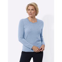 Strickpullover CLASSIC "Langarm-Pullover", Damen, Gr. 42, eisblau, meliert, 50% Viskose, 28% Polyester, 22% Polyamid, meliert, Pullover Strickpullover