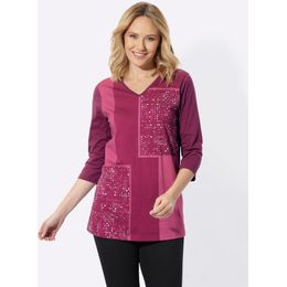 Longshirt "Longshirt", Damen, Gr. 38, malve, fuchsia, 100% Baumwolle, bedruckt, gemustert, mehrfarbig, V-Ausschnitt, Shirts Longshirt