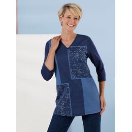 Longshirt "Longshirt", Damen, Gr. 38, marine, jeansblau, 100% Baumwolle, bedruckt, gemustert, mehrfarbig, V-Ausschnitt, Shirts Longshirt