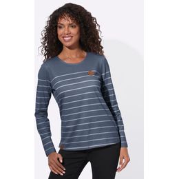 Rundhalsshirt Casual Looks "Shirt", Damen, Gr. 42, rauchblau, ecru, 100% Baumwolle, gemustert, gestreift, Rundhals, Shirts Rundhalsshirt