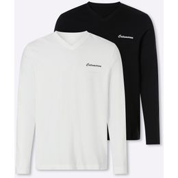 Langarmshirt Catamaran "Langarm-Shirt", Herren, Gr. 44/46, schwarz, wei&szlig;, 100% Baumwolle, unifarben, V-Ausschnitt, Shirts Langarmshirt