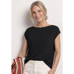 Shirttop Street One, Damen, Gr. 36, schwarz, Jersey, Obermaterial: 50% Baumwolle, 50% Modal, unifarben, normal h&uuml;ftbedeckend, U-Boot-Ausschnitt, Tops Shirttop, Sommershirt mit Raffung