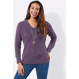 V-Ausschnitt-Pullover Casual Looks "V-Ausschnitt-Pullover", Damen, Gr. 36, lila (feige), 50% Baumwolle, 50% Polyacryl, meliert, unifarben, Pullover