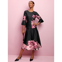 CR&Eacute;ATION L Langarmbluse CREATION L, Damen, Gr. 50, schwarz, hortensie, bedruckt, 95% Polyester, 5% Elasthan, gebl&uuml;mt, gemustert, mehrfarbig, Rundhals, Blusen