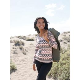 Langarmshirt Casual Looks "Rundhals-Shirt", Damen, Gr. 54, hortensie, khaki, bedruckt, 95% Viskose, 5% Elasthan, gemustert, mehrfarbig, Rundhals, Shirts Langarmshirt