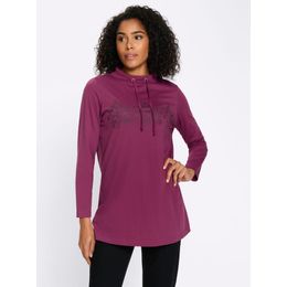 Longshirt Classic Basics "Longshirt", Damen, Gr. 46, malve, burgund, 100% Baumwolle, gemustert, meliert, unifarben, Shirts Longshirt