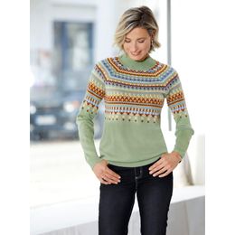 Norwegerpullover Classic Basics "Norwegerpullover", Damen, Gr. 38, eucalyptus, ocker, gemustert, 100% Polyacryl, gemustert, Pullover Norwegerpullover