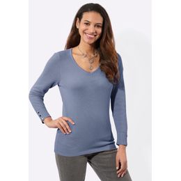 V-Ausschnitt-Pullover Casual Looks "V-Ausschnitt-Pullover", Damen, Gr. 40, taubenblau, 100% Baumwolle, unifarben, Pullover