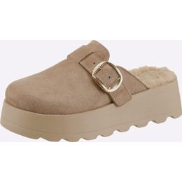 Pantolette Heine, Damen, Gr. 37, taupe, Synthetik, Schuhe Pantolette